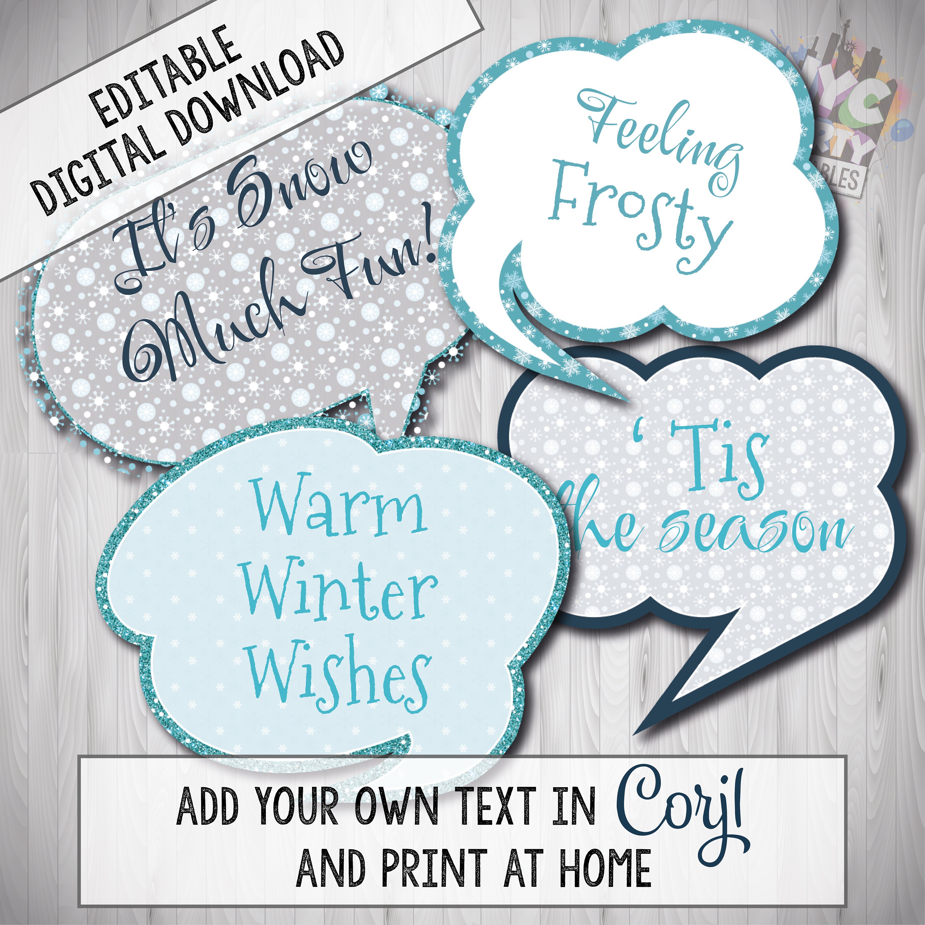 Editable Winter Photo Booth Props: Snowflake Party Decor (digital ...