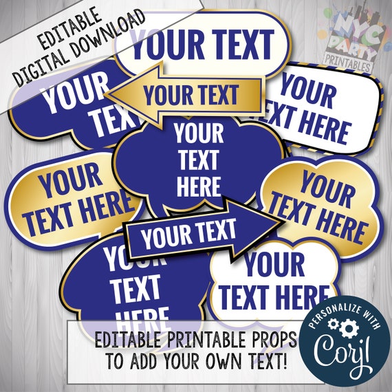 Editable Photo Booth Props, Royal Blue Photo Booth Props, Blue & Gold ...