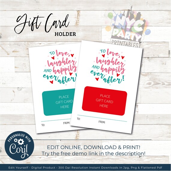 Editable Gift Card Holder, Edit with Corjl, DEMO Available, Romantic ...