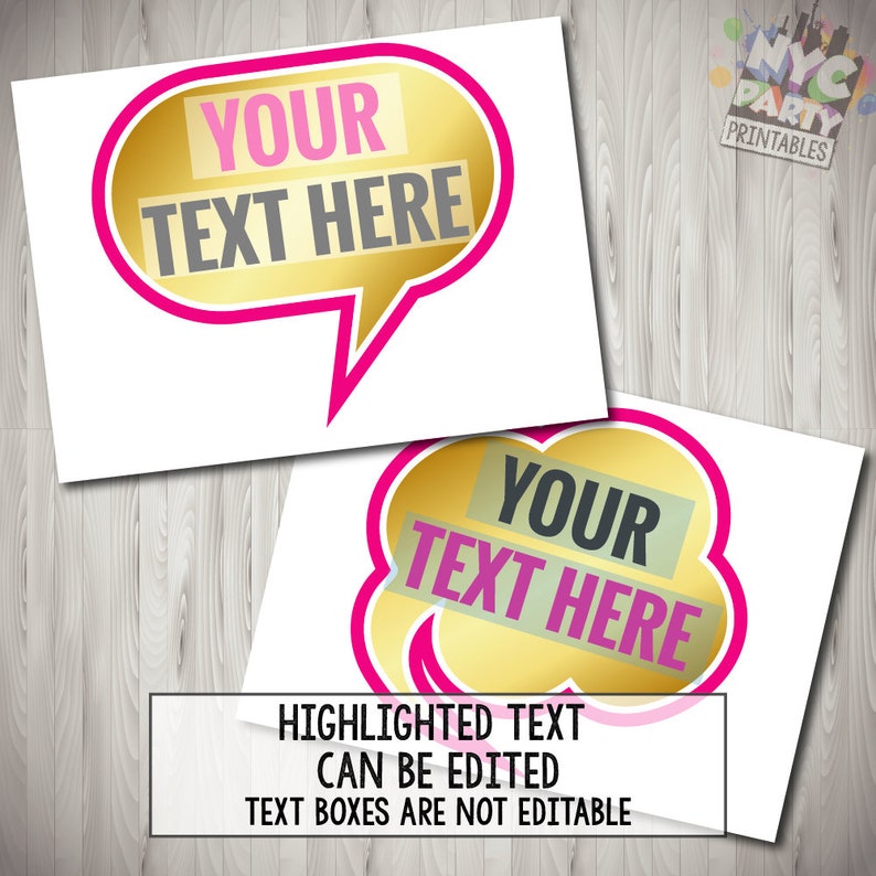 Pink and Gold Photo Booth Props: Editable Text (digital Download) - Etsy