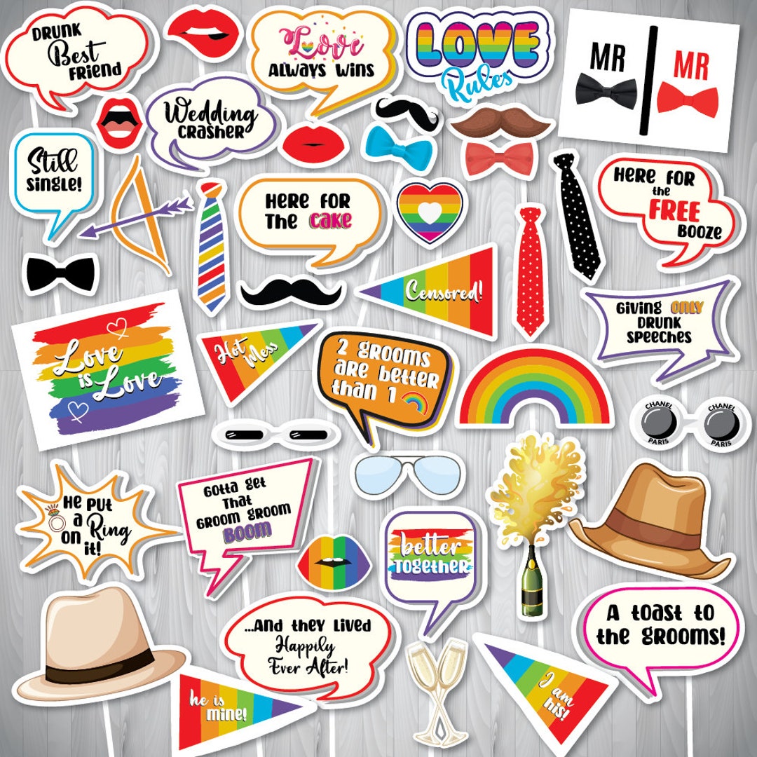 Gay Wedding, Gay Photo Booth Props - Love is Love Wedding Props, Gay ...