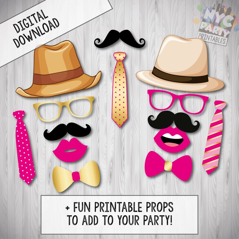 Editable Photo Booth Props: Pink & Gold, DIY Printable (digital ...
