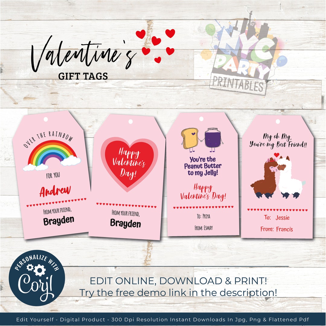 Editable Gift Tags, Valentine Gift Tags, Best Friends Gift Tags, Valentine Party, Valentine ...