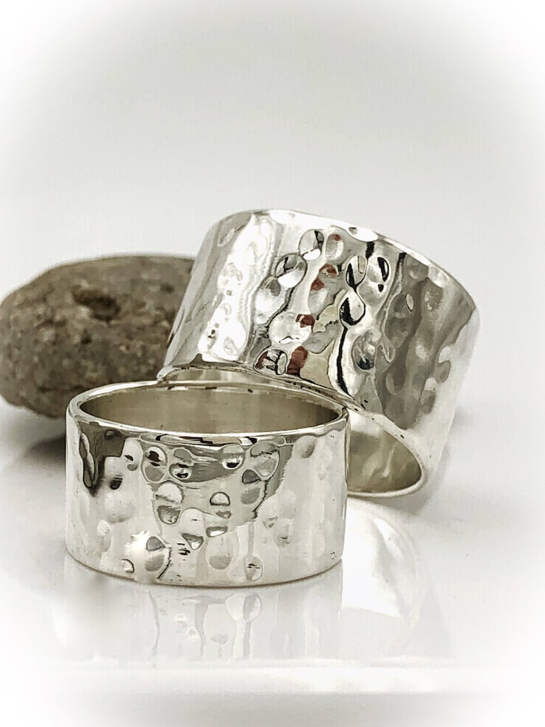 Wide Hammered Silver Ring Hammered Silver Band Wide Silver | Etsy
