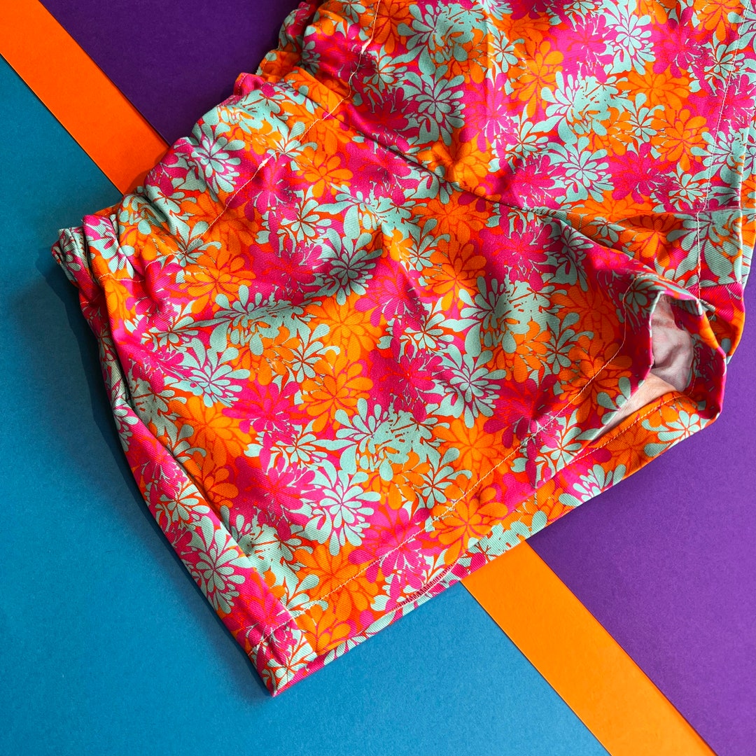 SAMPLE - Size Small Orange Floral Cotton Shorts: Handmade Patterned ...