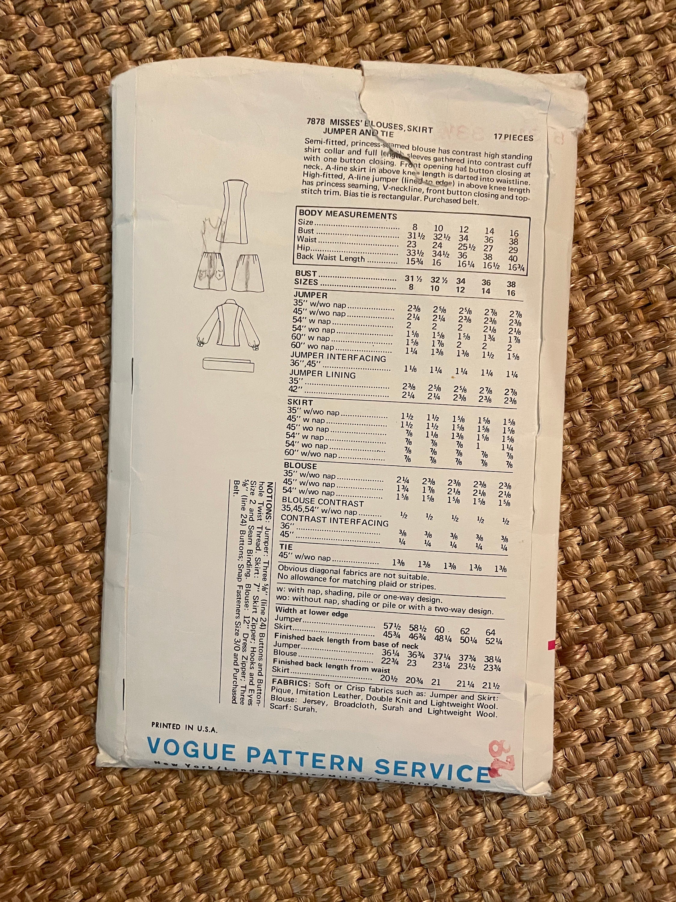Vintage 1970s VOGUE Sewing Pattern Misses Blouses Skirt Jumper - Etsy