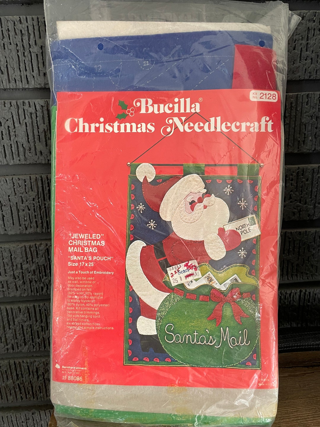 Vintage BUCILLA Christmas Needlecraft Jeweled Christmas Santa Mail Bag ...