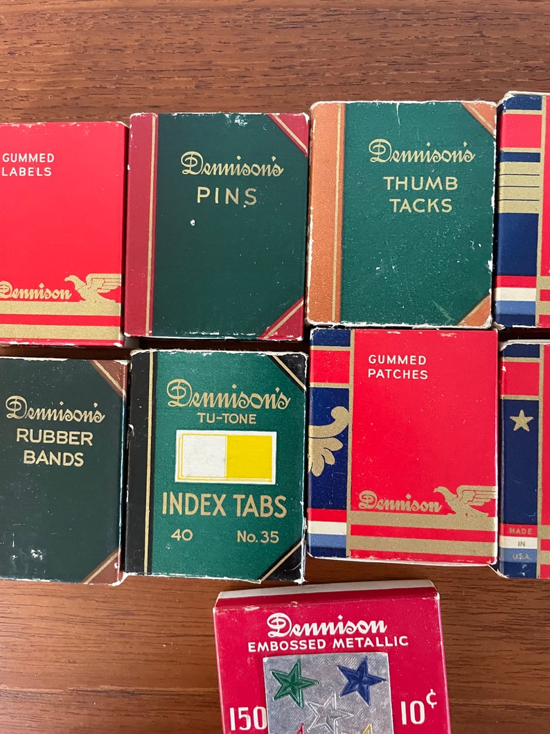 Vintage DENNISON'S Dennison Desk Set -LOT (10) BOXES Mini Gummed Labels ...