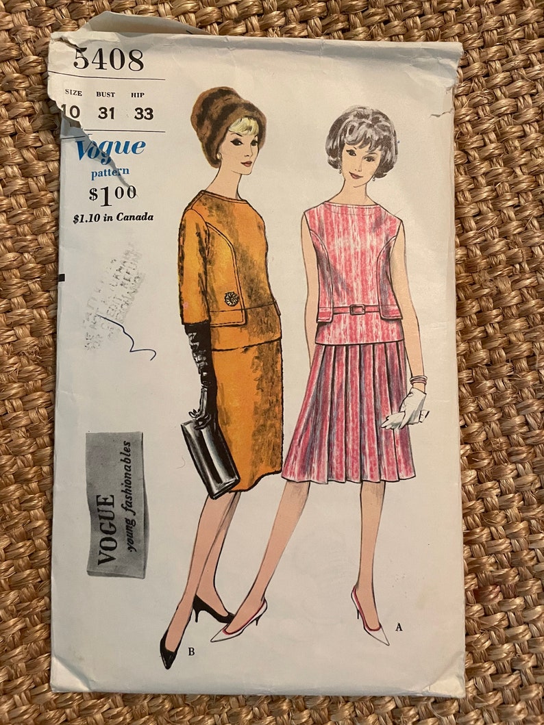 Vintage 1960s VOGUE Sewing Pattern Two -piece Dress #5408 - Etsy