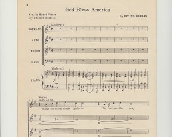 God Bless America Sheet Music Digital Patriotic Tune Key of F for Piano ...