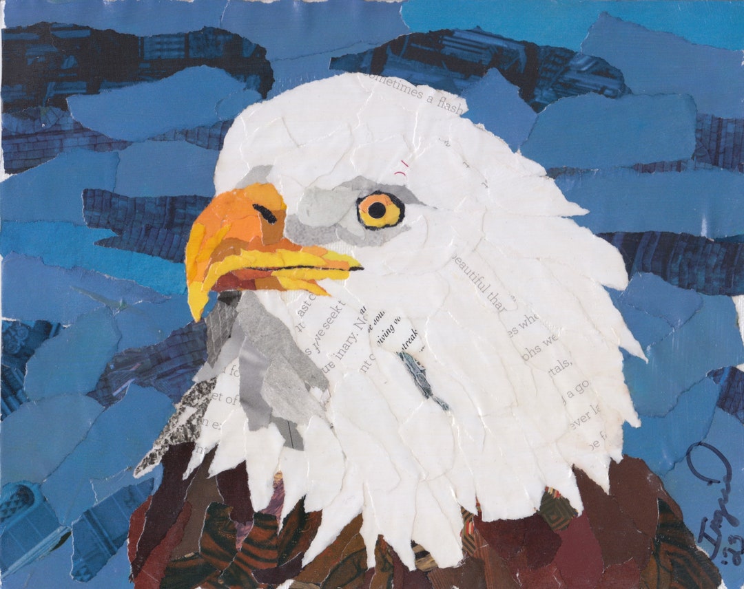 Eagle Facing Left - Torn Paper Collage - Perfect Gift for Patriot, Bird ...