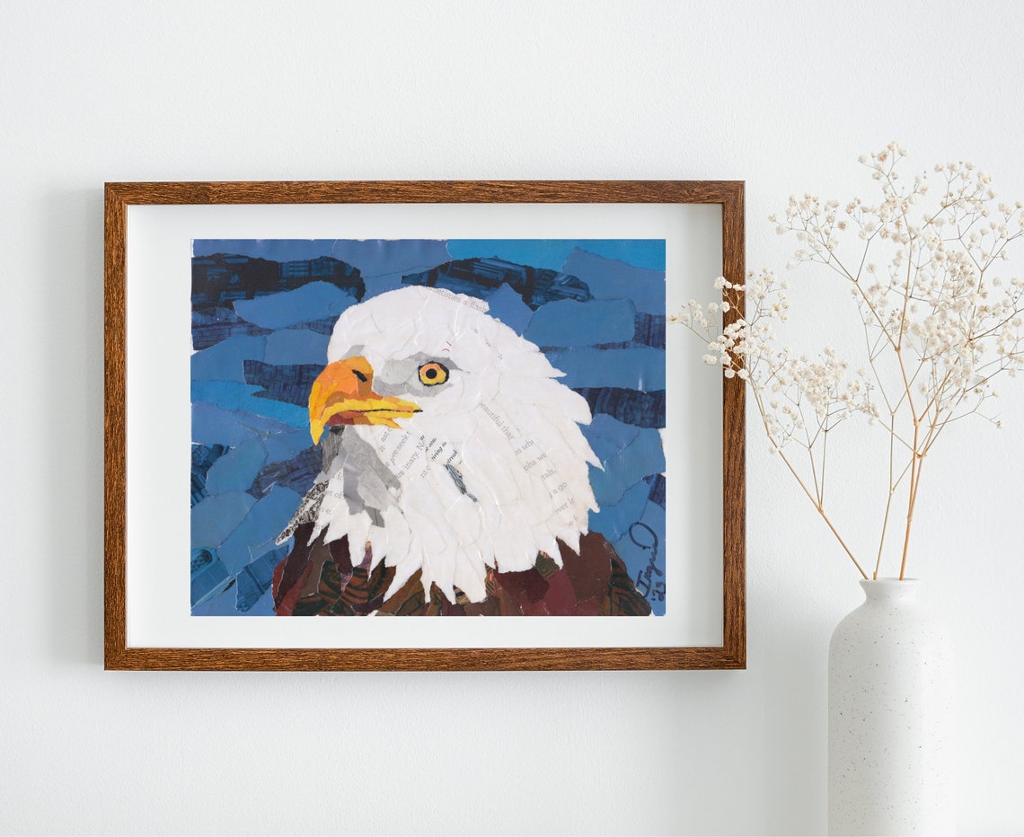 Eagle Facing Left - Torn Paper Collage - Perfect Gift for Patriot, Bird ...