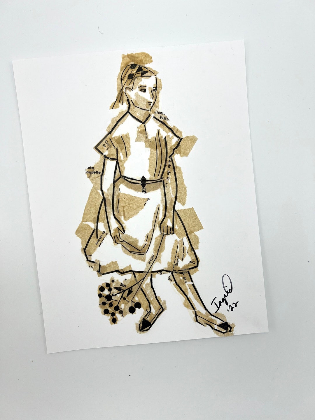 Vintage Sewing Pattern Collage: Girl With Branch Artwork - Etsy