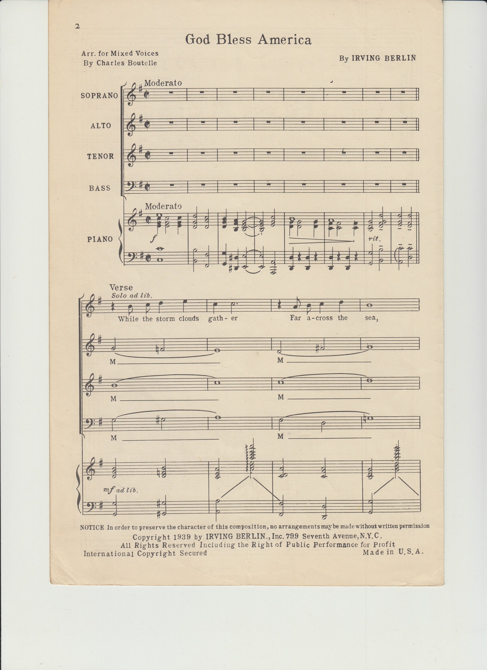 God Bless America Vintage Sheet Music - Patriotic Scrapbooking (digital ...
