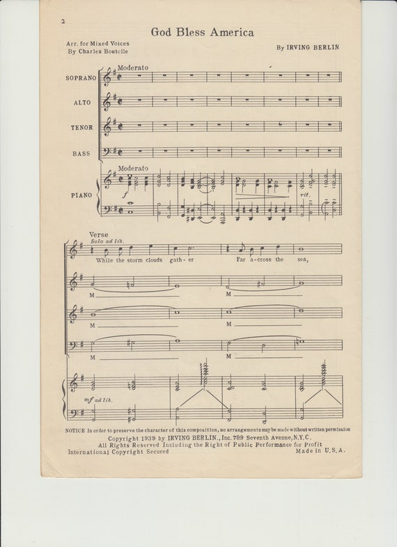 God Bless America digital Download Vintage Sheet Music - Etsy