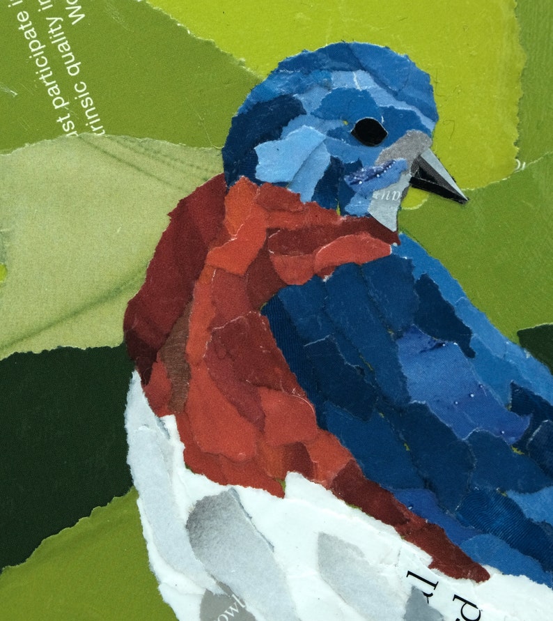 Torn Paper Collage - Bluebird on Green Background - 8x8 Artwork - Etsy