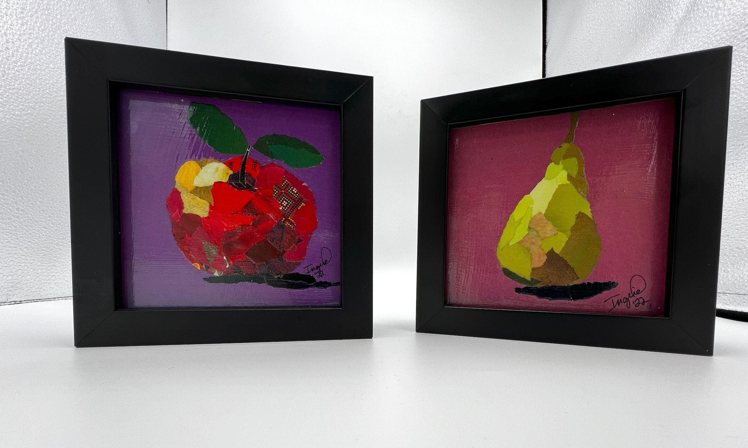 Red Apple Still Life Small Square Still Life Collage on Book Cover ...