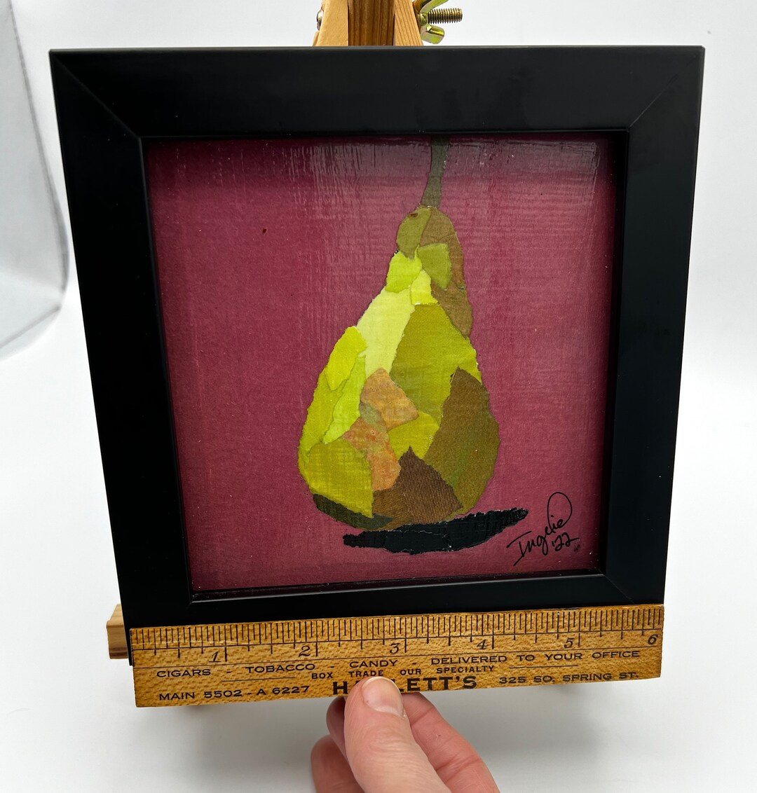 Green Pear Still Life - Square Still Life Collage on Book Board ...