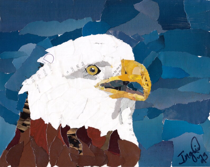 Bald Eagle Art: Torn Paper Collage, Patriotic Wildlife Gift - Etsy