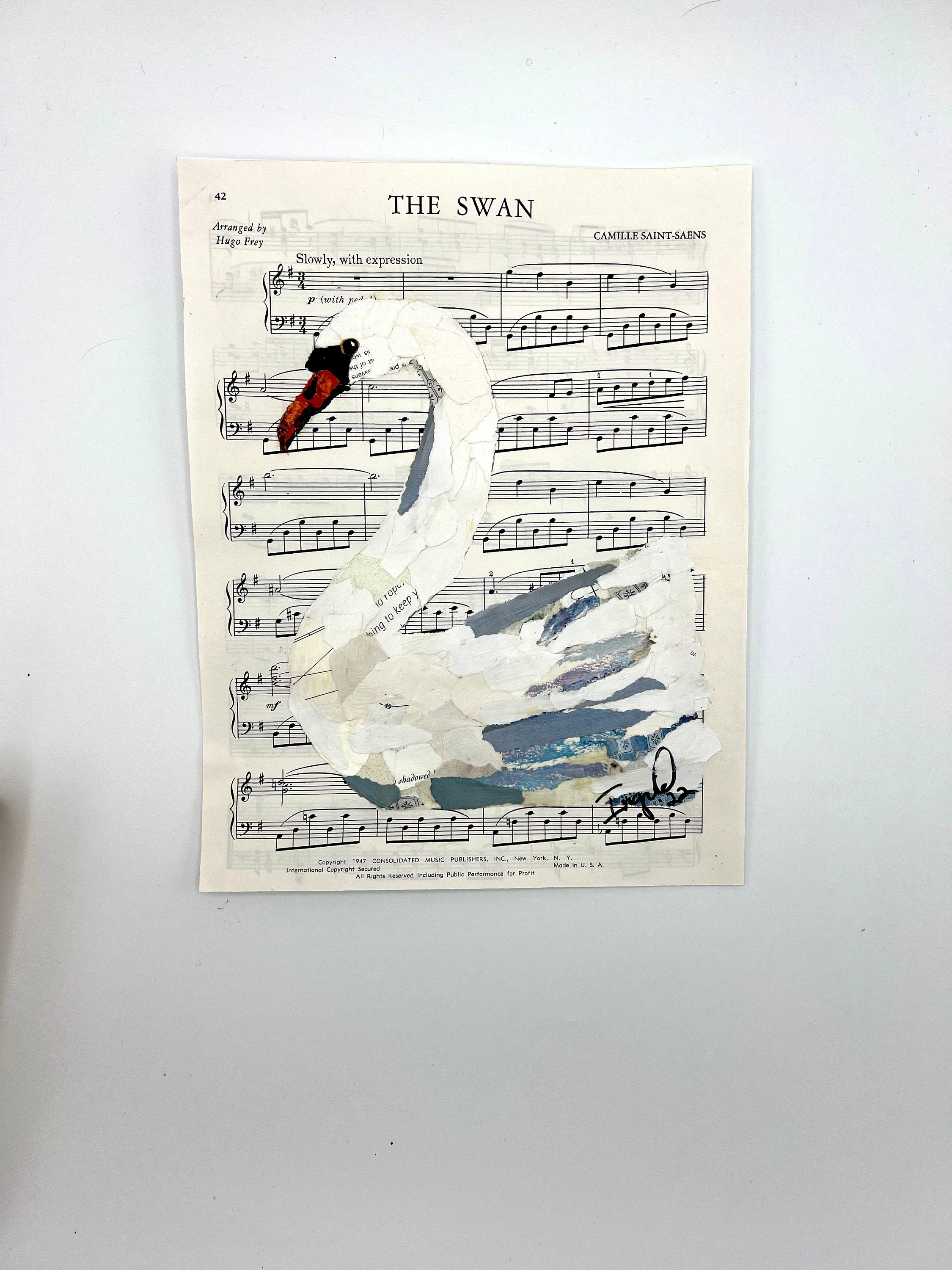 The Swan- Torn Paper Collage- One of a Kind Artwork Made With Vintage ...