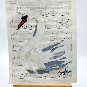 The Swan Torn Paper Collage One of a Kind Artwork Made With Vintage ...