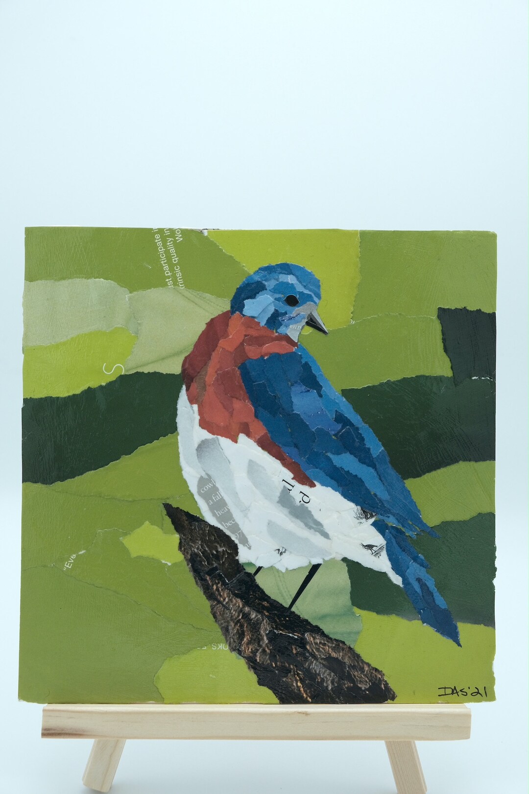 Torn Paper Collage - Bluebird on Green Background - 8x8 Artwork - Etsy