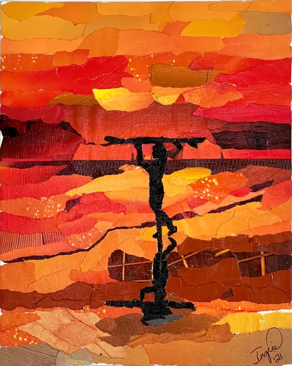 Surfer Girl at Sunset Torn Paper Collage Perfect Gift for | Etsy