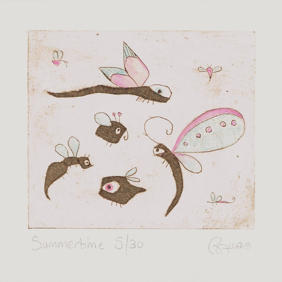 Dry Point Etching Collagraph Collograph Print Picture ' Pond Life ...