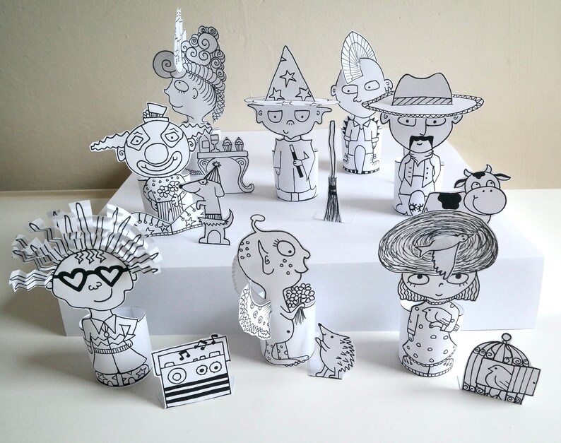 Fab Folk, Cartoon People Printable Activity Sheets , Instant Download ...