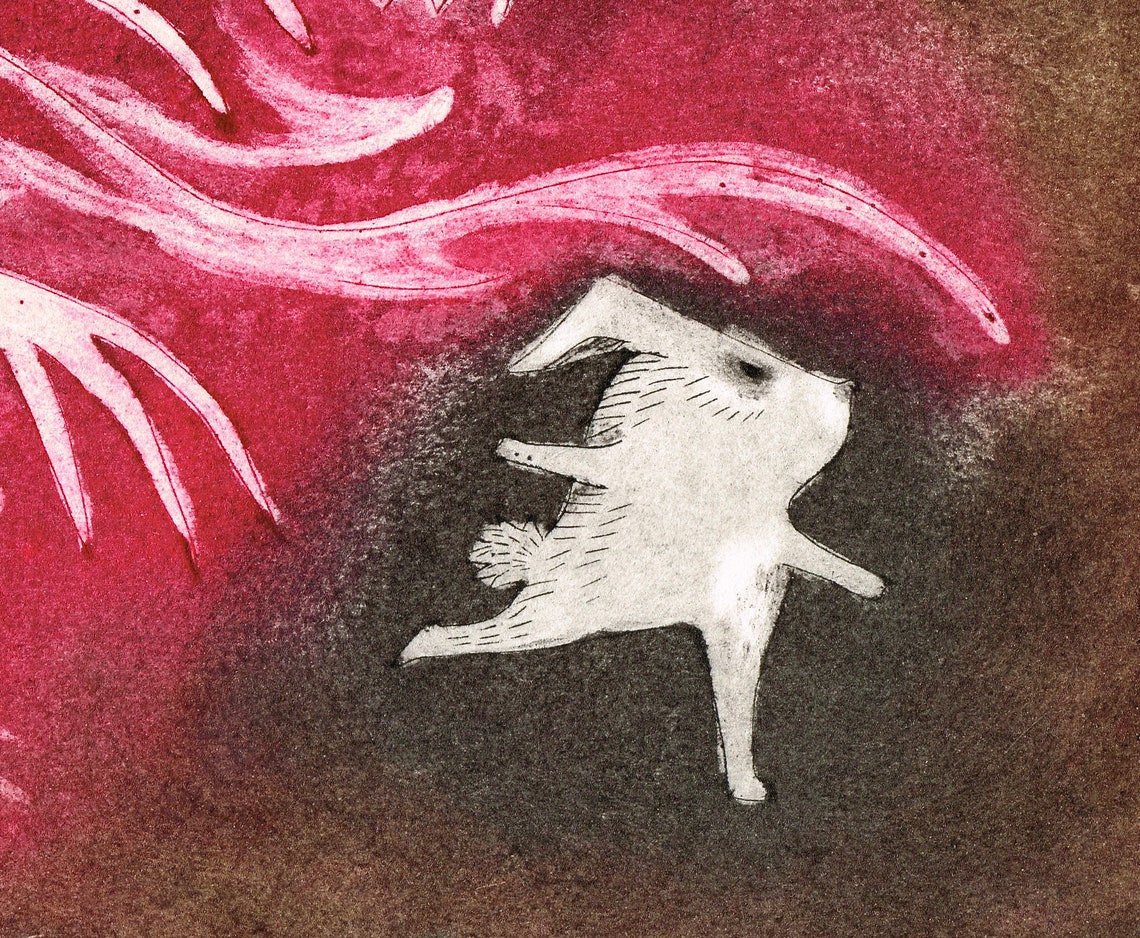 Large Hand Printed Dry Point Etching Print Picture , Run, Hare and ...