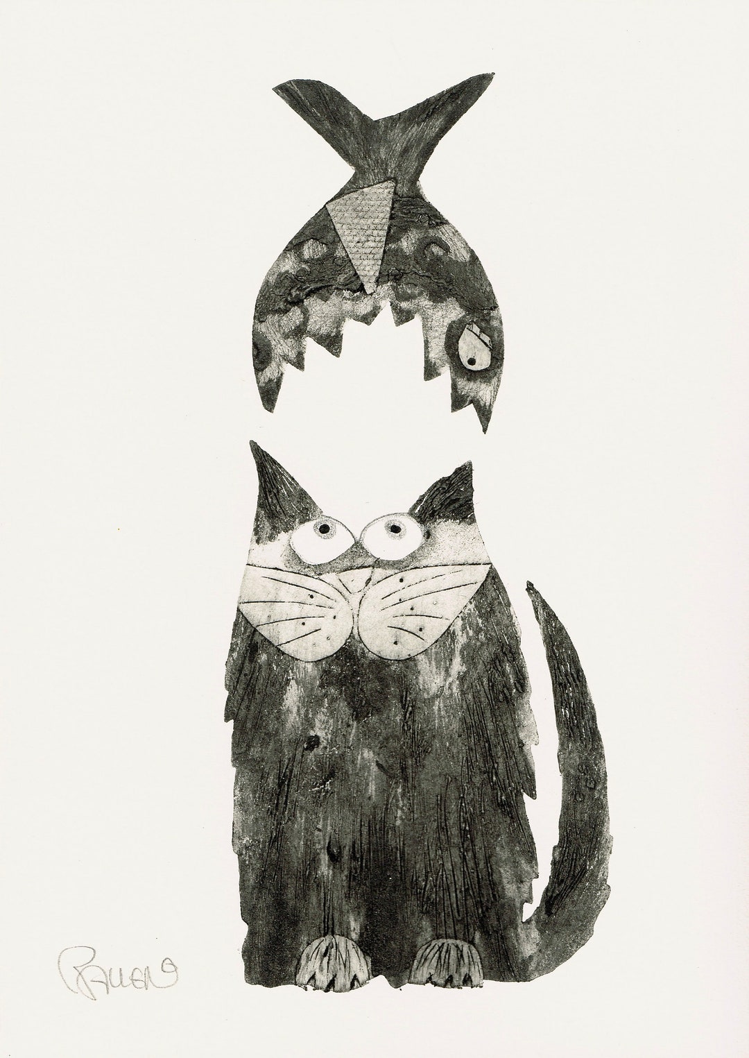 Dry Point Etching Collagraph Collograph Print Picture Fish - Etsy