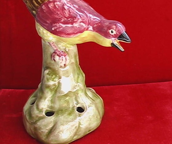 Vintage FLOWER FROG on STUMP Beautifully Sculpted Glazed Colorful ...
