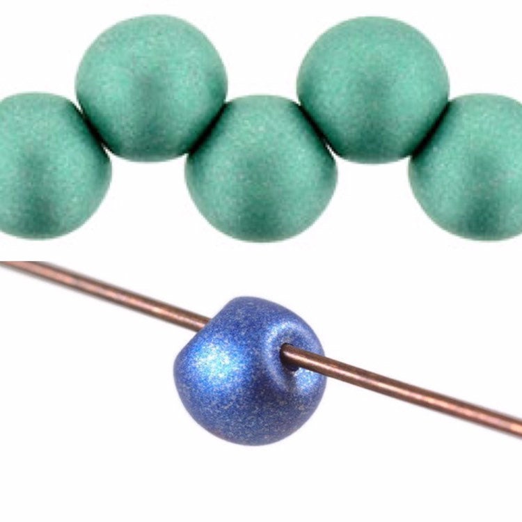 50 St. Perlen Top Hole Round 6mm Satin Metallic Teal - Etsy.de
