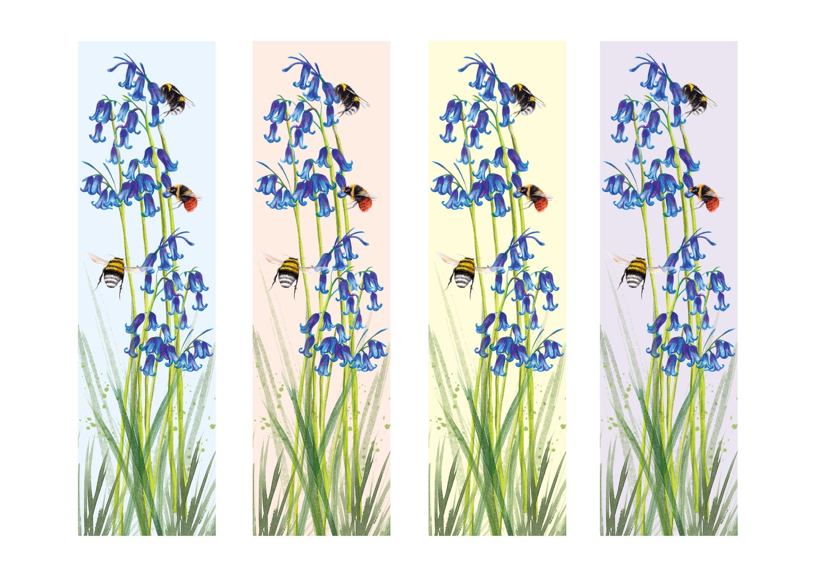 Bluebells and Bees Printable Watercolour Bookmarks - Set of 4 - Etsy