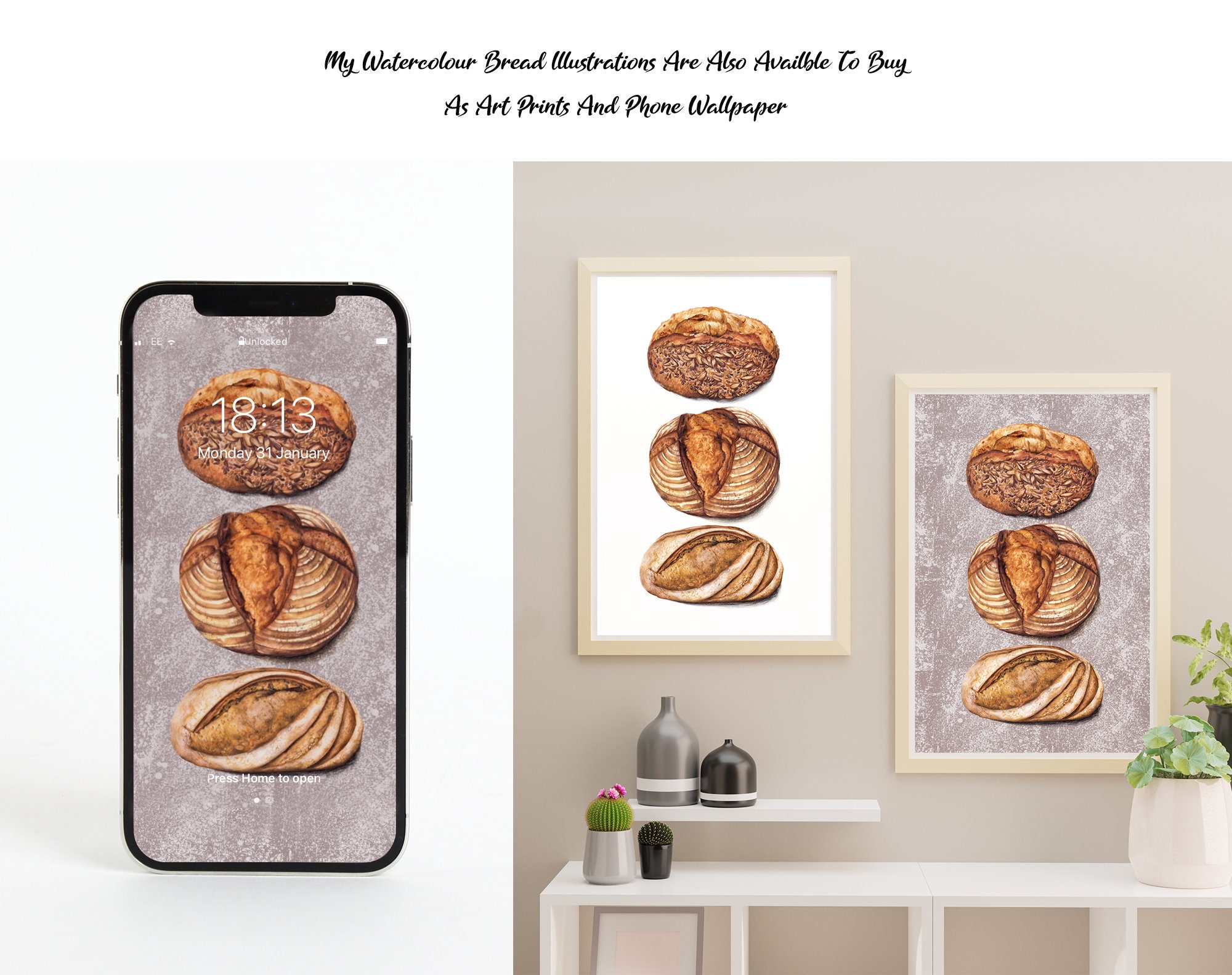Printable Watercolor Bread Illustration Bookmarks - Set of 4 - Etsy