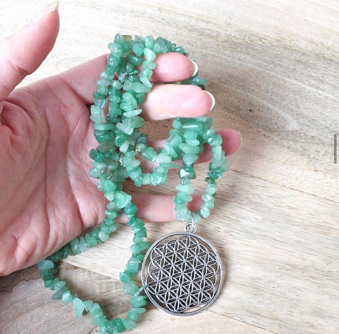 Aventurine Sea Green Crystal Gem Chip Necklace With a Large Silver ...