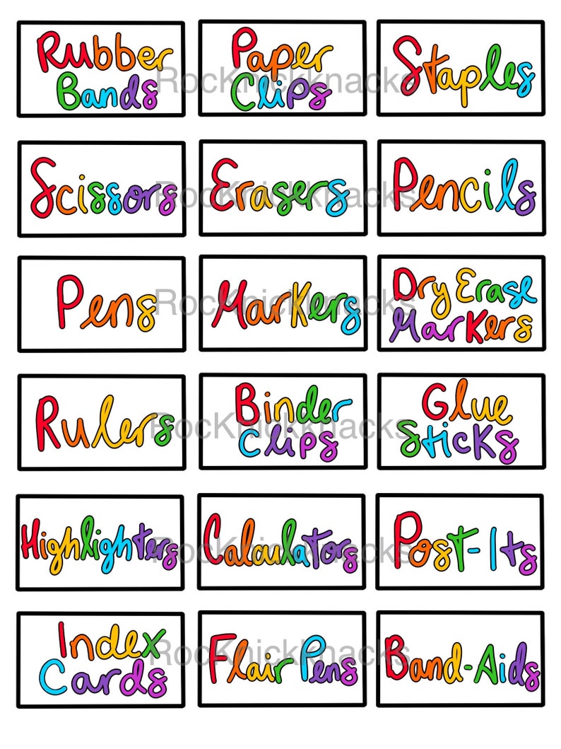 Office Supply Labels, Rainbow, Printable Digital Download - Etsy