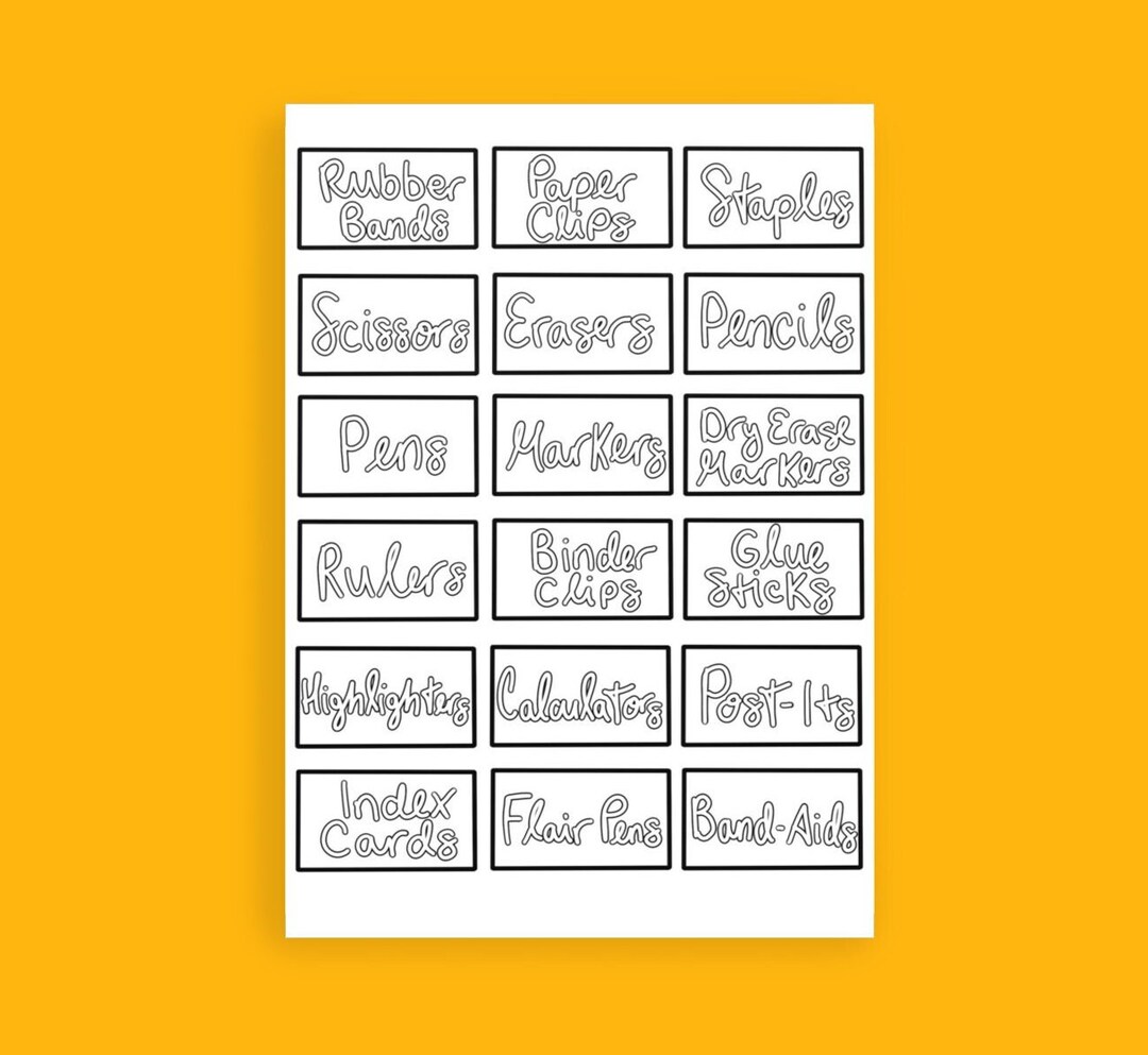Office Supply Labels, White Handwritten, Printable Digital Download - Etsy