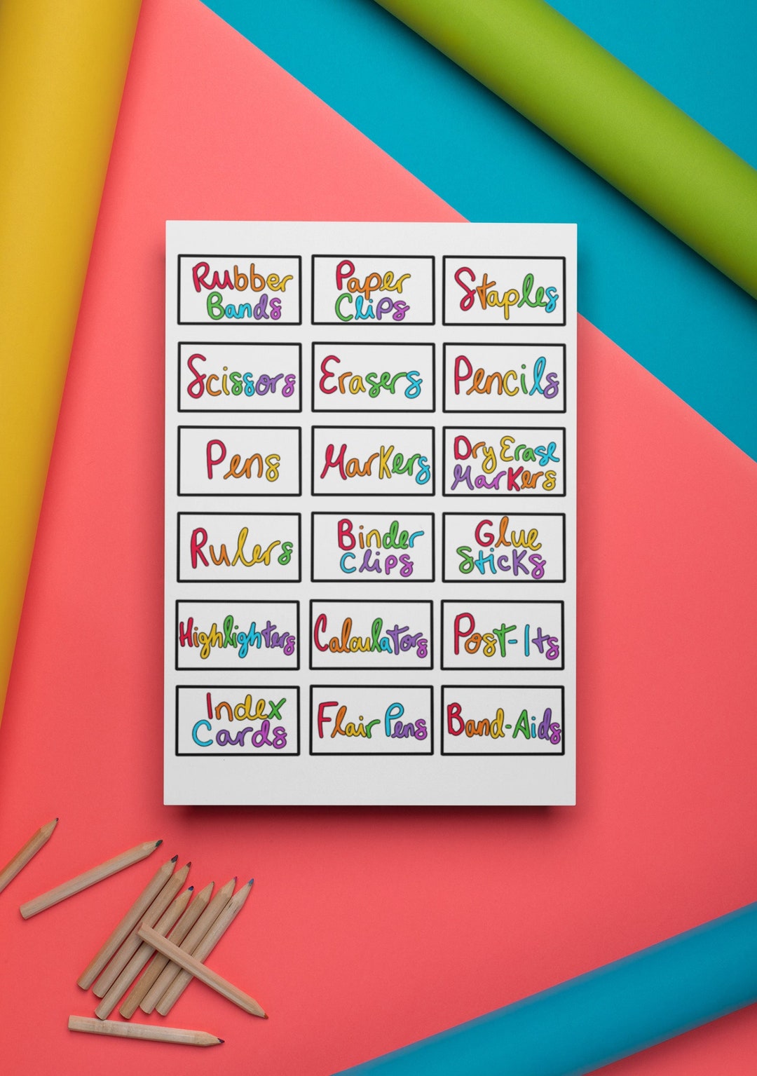 Office Supply Labels, Rainbow, Printable Digital Download - Etsy