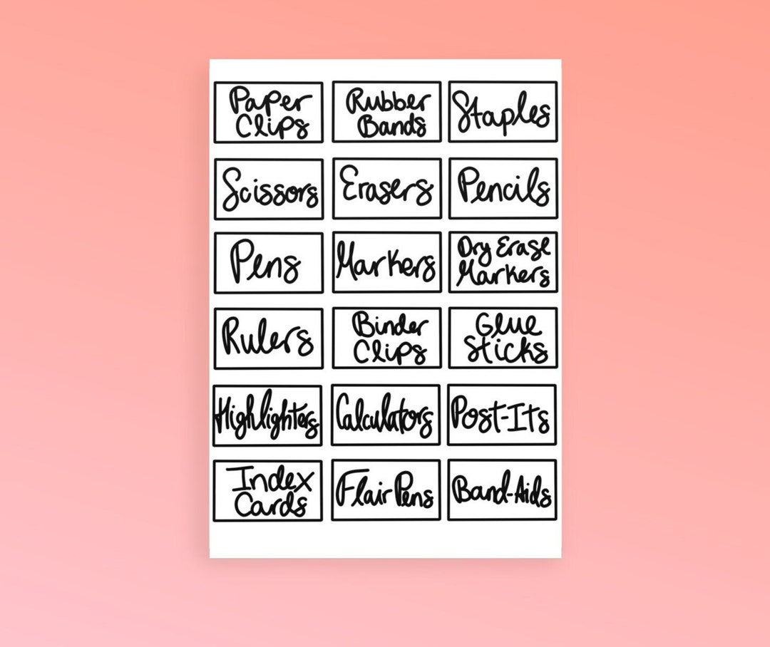 Office Supply Labels, Black Handwritten, Printable Digital Download - Etsy