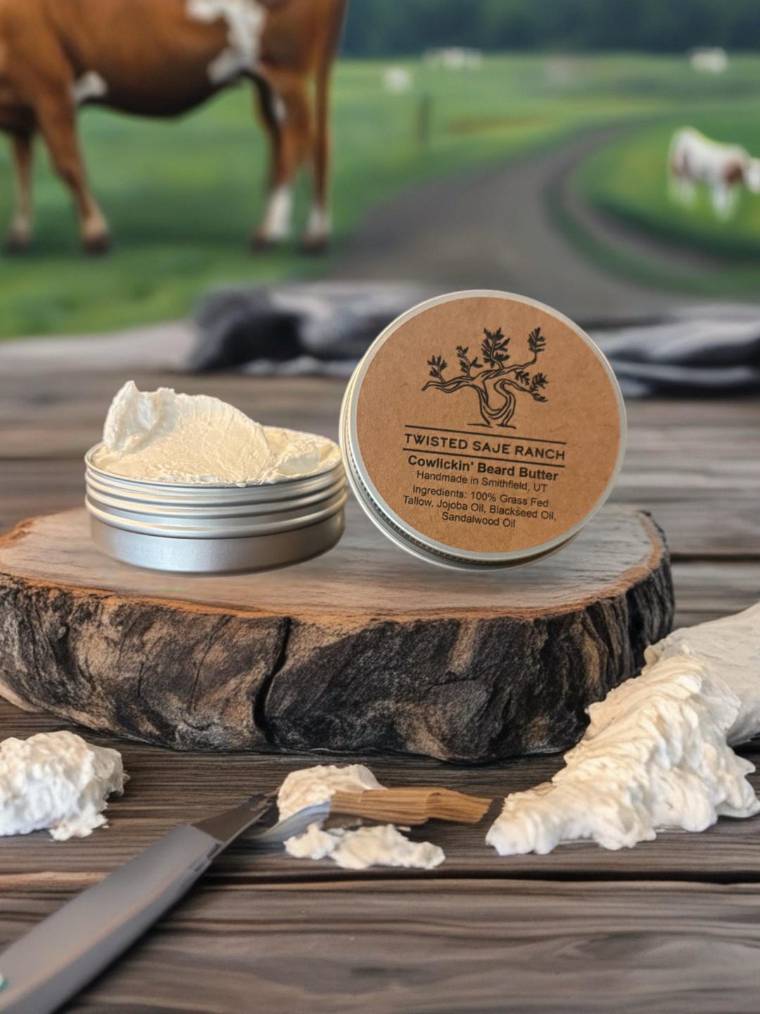 Cowlickin’beard Butter, Grass Fed Beef Tallow, Sandalwood Essential Oil ...