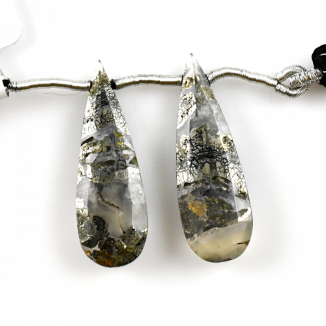 Marcasite Drops Almond Shape 30x10mm Drilled Beads Matching Pair ...