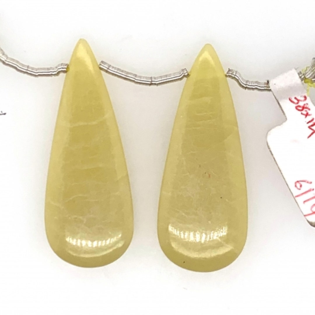 Yellow Serpentine Drops Elongated Almond Shape 38x14mm Drilled Beads ...