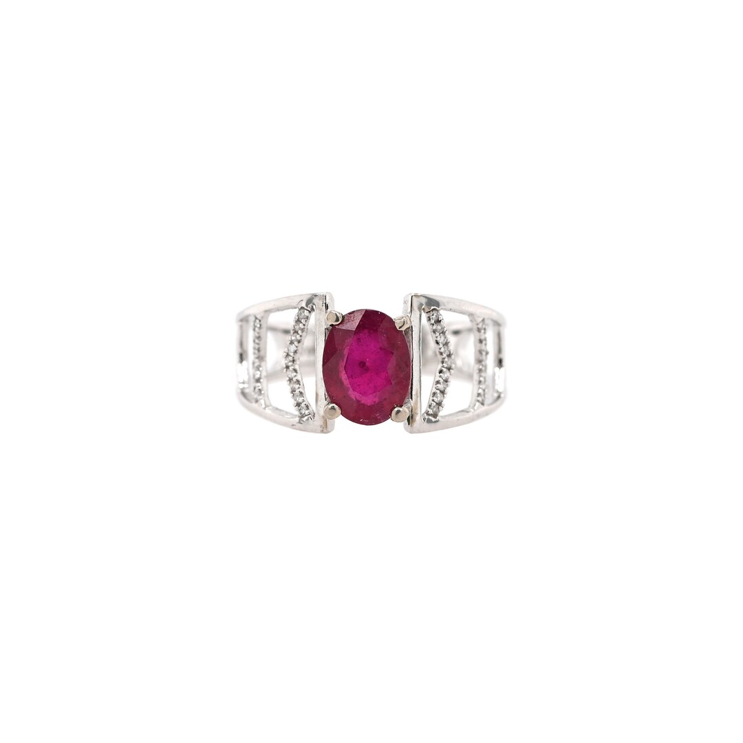 Madagascar Ruby Oval 1.81 Carat Ring With Diamond Accents in 14k White ...