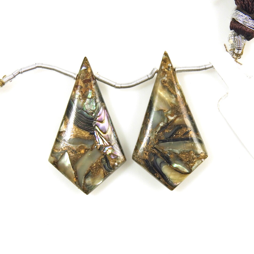 Copper Abalone Shell Drops Shield Shape 33x19mm Drilled Beads Matching ...