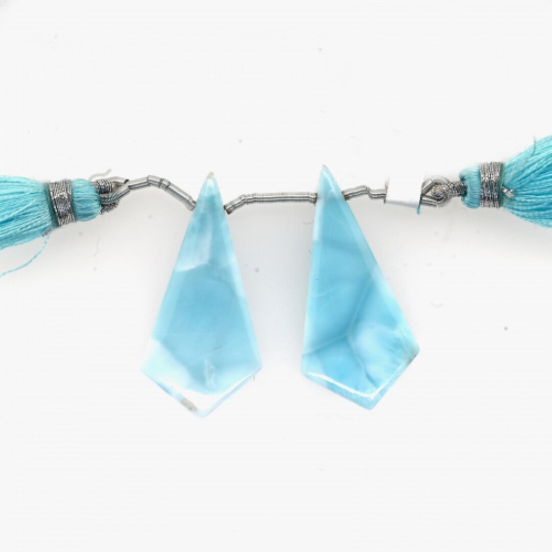 Larimar Drops Shield Shape 36x17mm Drilled Bead Matching Pair, Volcanic ...