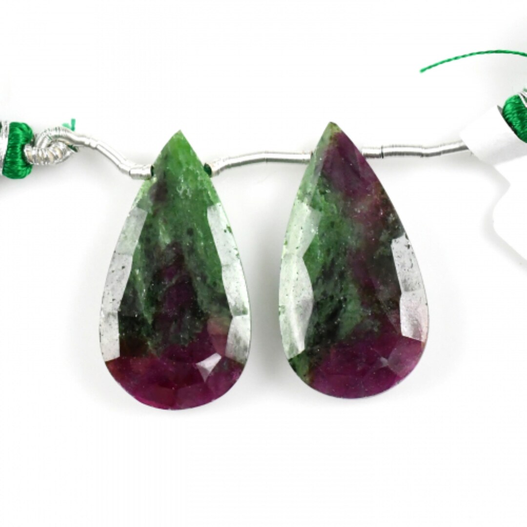 Ruby Zoisite Drops Almond Shape 30x16mm Drilled Beads Matching Pair ...