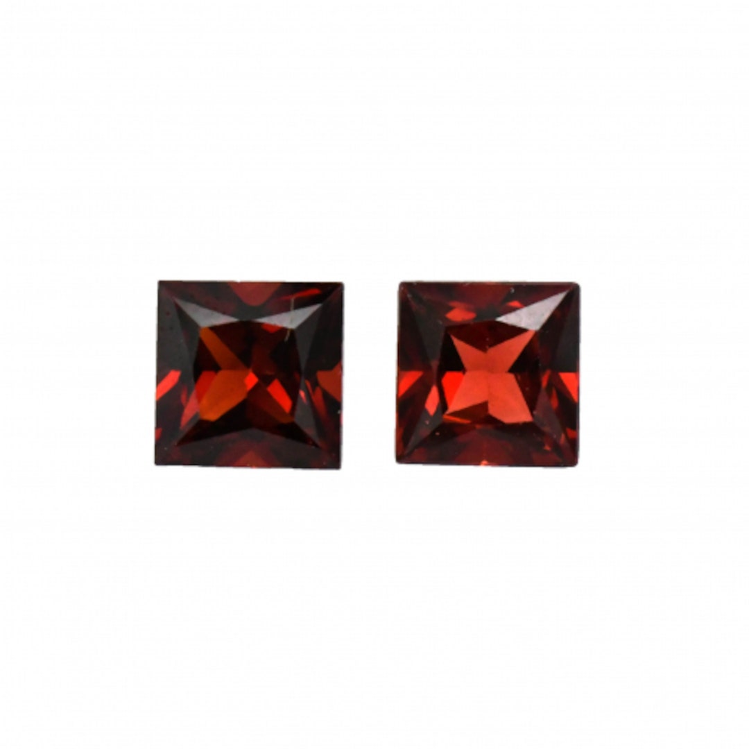 Red Garnet Princess Cut 8mm Approximately 6.45 Carat Matching Pair ...