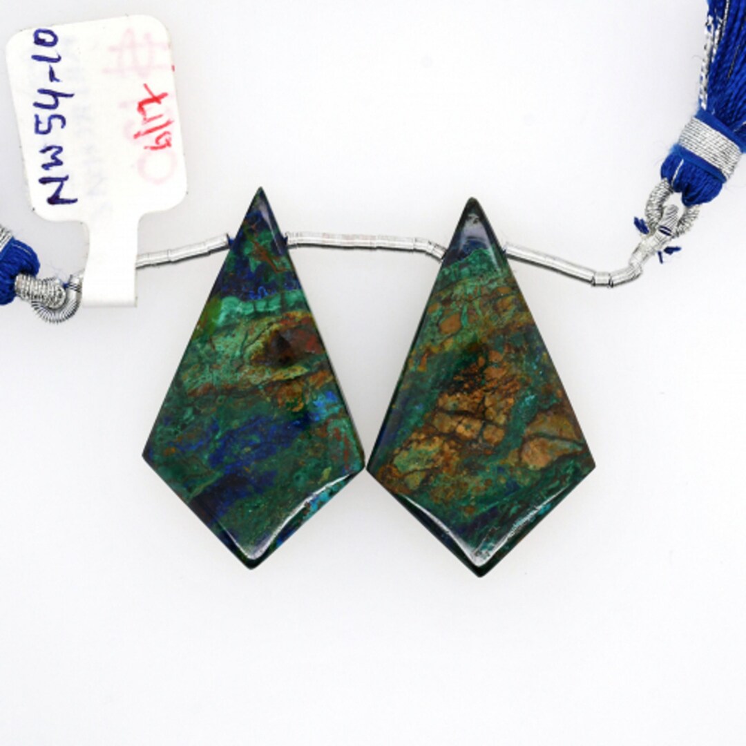 Azurite Malachite Drop Shield Shape 35x21mm Drilled Bead Matching Pair ...