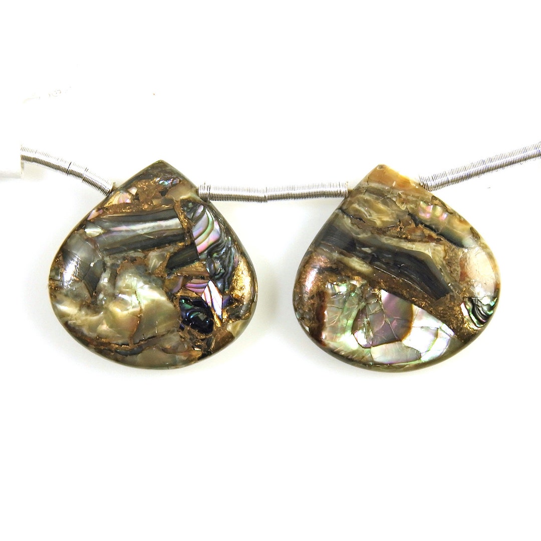 Copper Abalone Shell Drops Heart Shape 19x19mm Drilled Beads Matching ...